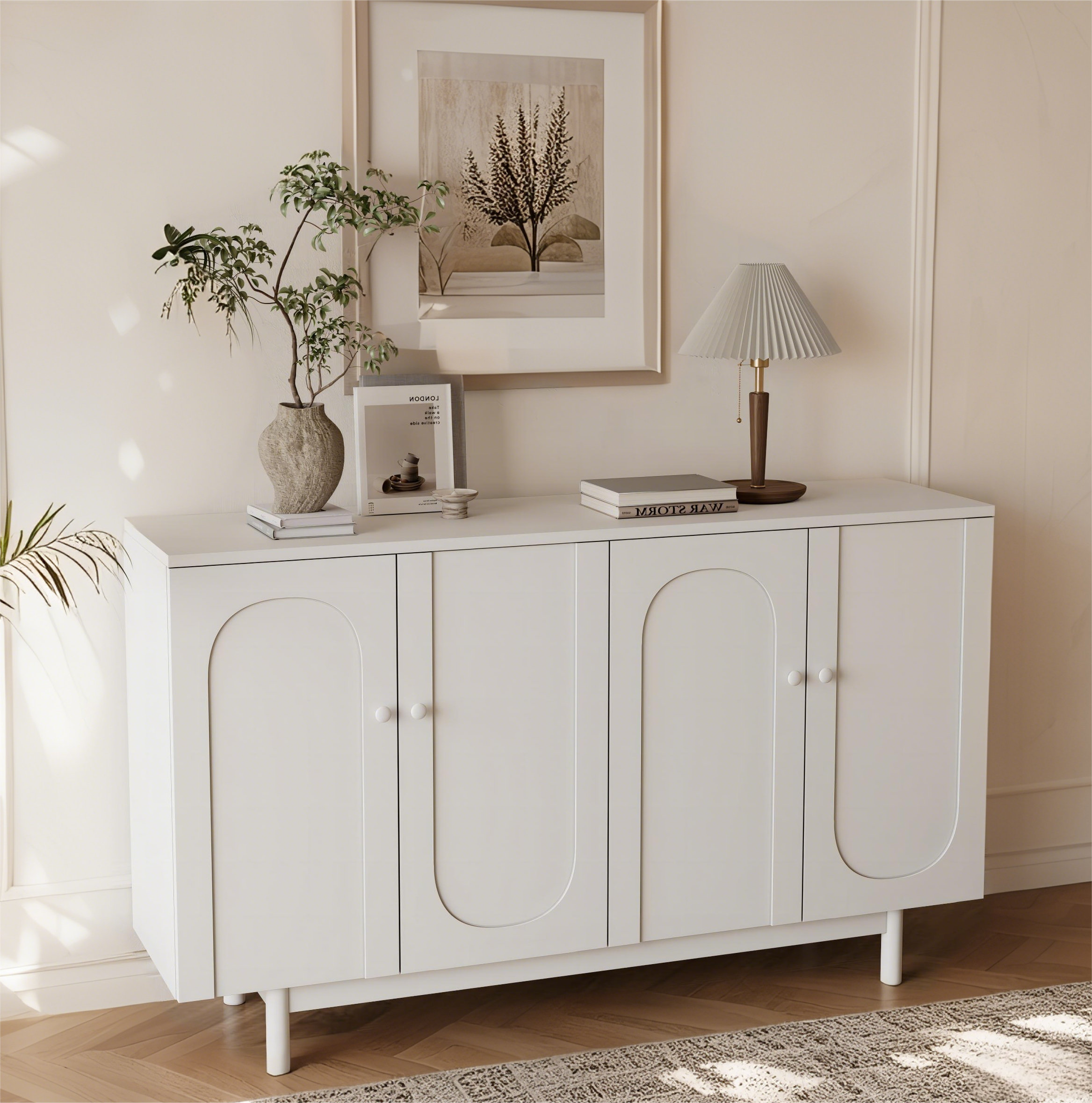 Latitude Run® 59.06" W 4-Door Intaglio Storage Cabinet With Pine Legs | Wayfair